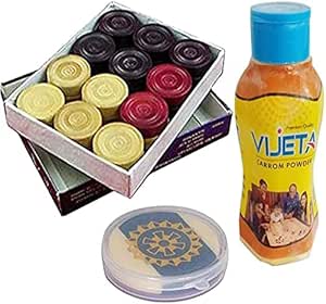 Amazon.com: PSQURMART Carrom Combo 50 gm Disco Carrom Powder 1 Set ...