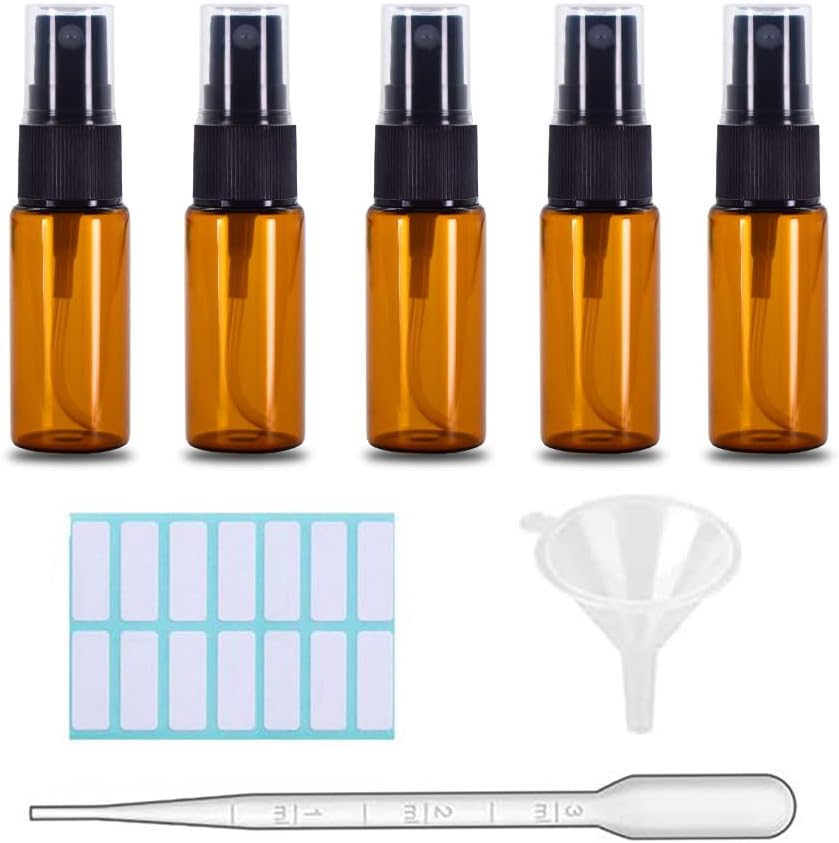 SKYPRO 5Pcs 15ml Amber Glass Spray Bottles, Fine Mist Spray Bottles ...