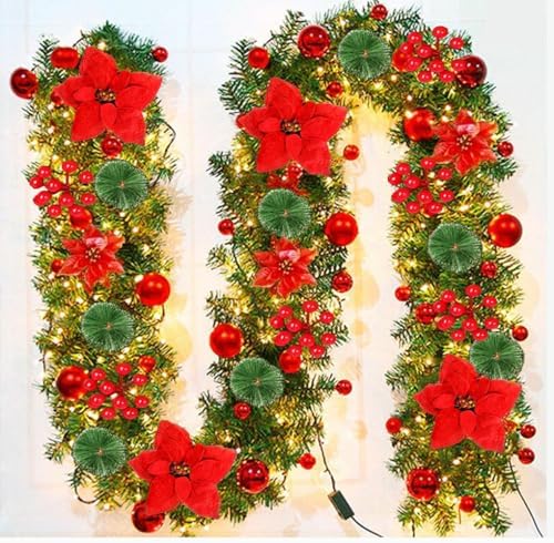 Amazon.com: 9Ft Pre-Lit Christmas Garland Artificial Indoor Outdoor ...