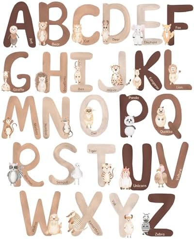 Extra Large 6 Inch Neutral Animal Alphabet Wall Decals - 26 English ABC ...