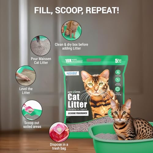 PETOSKA Cat Litter- 20Kg | Jasmine Fragrance | Scoopable Bentonite Clay ...