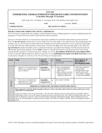 Underlying Characteristics Checklist - Early Intervention: Aspy, Ruth ...