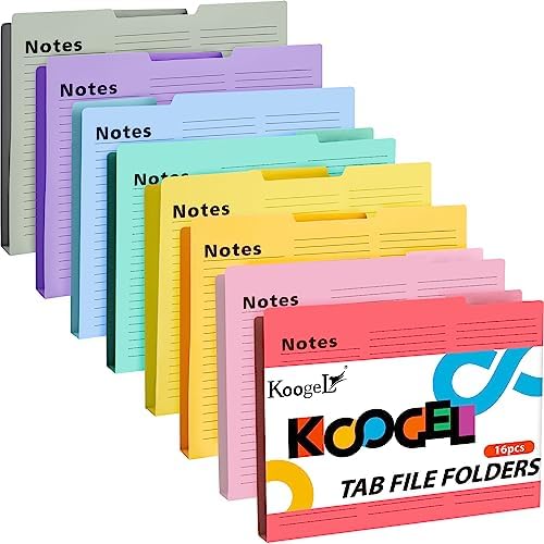 Amazon.com : Koogel 16PCS Notes Tabbed File Folders, Lined File Folders ...