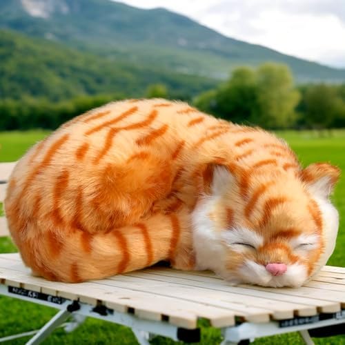 Amazon.com: Lifelike Sleeping Cat Orange Tabby Figurine - Realistic ...