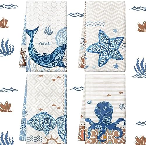 Amazon.com: 6 Pcs Beach Kitchen Towels Coastal Ocean Animal Dish Towels ...