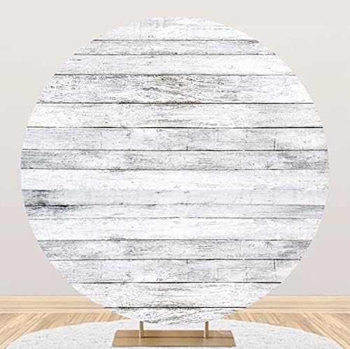 Amazon.com : Baocicco 7.5ft Retro Wooden Board Round Backdrop Cover Rustic White Wood Farmhouse ...