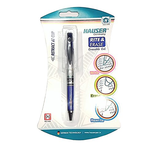 Hauser Rite & Erase Gel Pen Blue Pack of 4 Erasable Gel Pen : Amazon.in ...