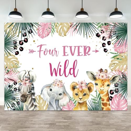 Amazon.com : ASDCXZ 7x5ft 4th Birthday Backdrop Four Ever Wild ...