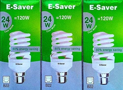 E-Saver - CFL Full Spiral - Energy Saving Light Bulbs - 24w = 120 Watt ...