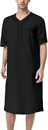 Lu's Chic Men's Short Sleeve Nightshirt Robe Soft Nightgown Cotton ...