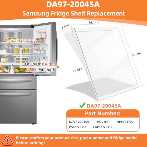 UPGRADED DA97-20045A Refrigerator Glass Shelf Assembly Compatible with ...