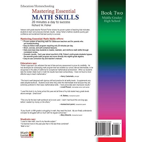 Snapklik.com : Mastering Essential Math Skills, Book 2: Middle Grades/High School, 3rd Edition ...
