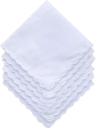 (3 pac) Bulk Pack Handkerchiefs Cotton Scalloped Hankies Pocket Square ...