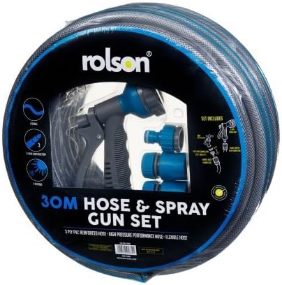 Rolson 30M Hose & Spray Gun Set 3 Ply PVC Reinforced Hose (Blue ...