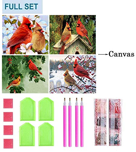 SanerDirect 4 Packs DIY 5D Diamond Painting, Cardinals Bird Round Full ...