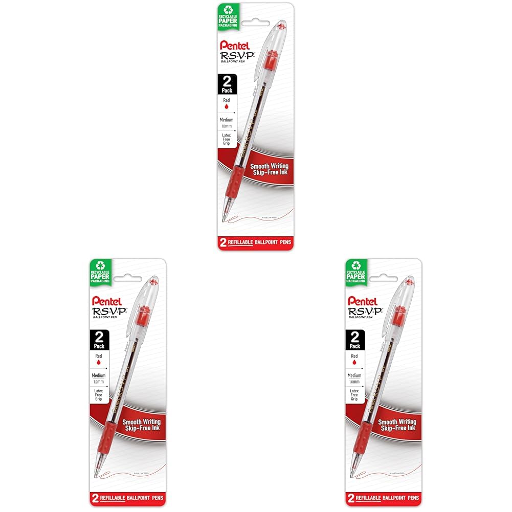 Amazon.com : Pentel R.S.V.P. Ballpoint Pen, Medium Line, Red Ink, 2 ...
