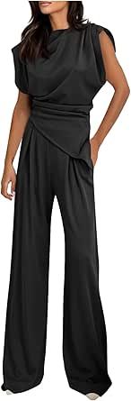 Amazon.com: Women's Summer 2 Piece Outfits Dressy Pleated Ruched Mock ...