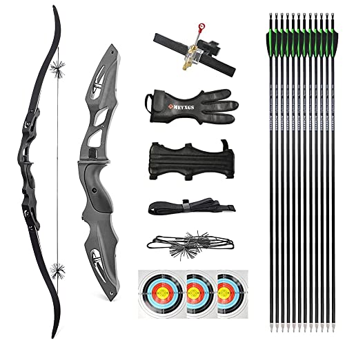 AMEYXGS Archery Takedown Recurve Bow and Arrow Set 62” Longbow 20-50Lbs ...