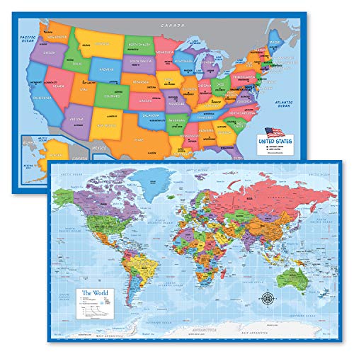Snapklik.com : 2 Pack - USA Map For Kids + Blue Ocean World Map