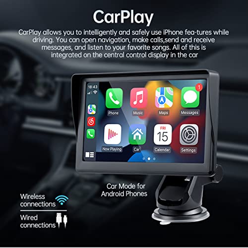 Wireless Apple Carplayer Android Auto Monitor, 7 Inch Full HD Touch ...
