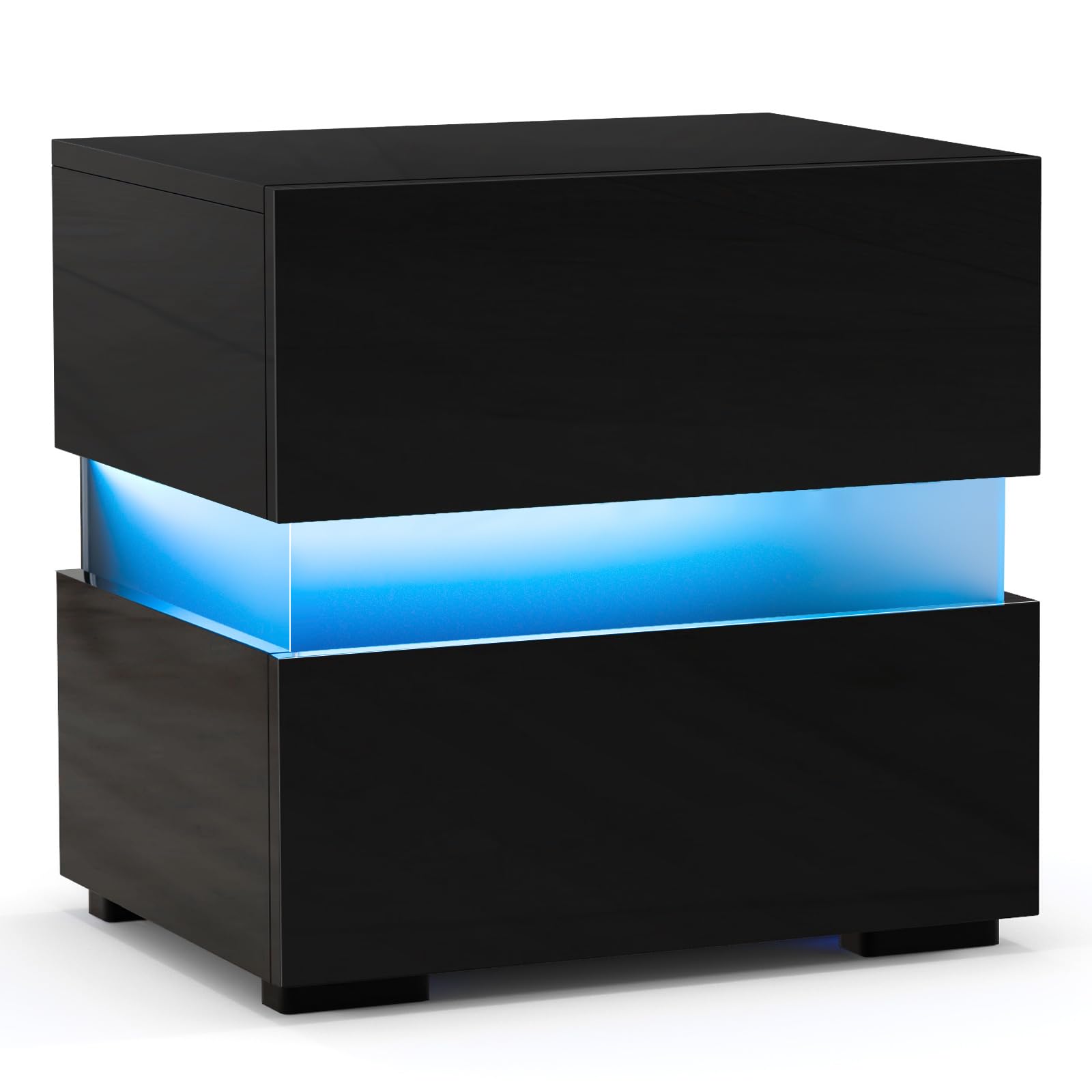 COSTWAY LED Bedside Table, High Gloss Smart Nightstand End Sofa Side ...