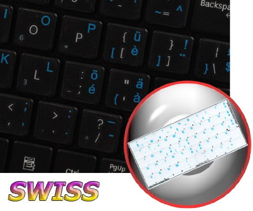 SWISS KEYBOARD STICKERS ON TRANSPARENT BACKGROUND WITH BLUE LETTERING ...