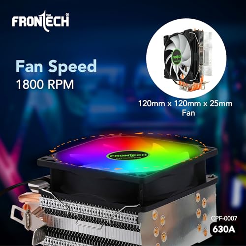 Frontech 630A CPU Air Cooler | 6 Copper Heat Pipes, 120mm RGB Fan, 1800 ...