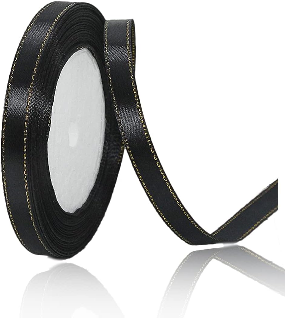 Amazon.com: Black Satin Ribbons 3/8 Inch x 25 Yards, Fabric Ribbon with ...