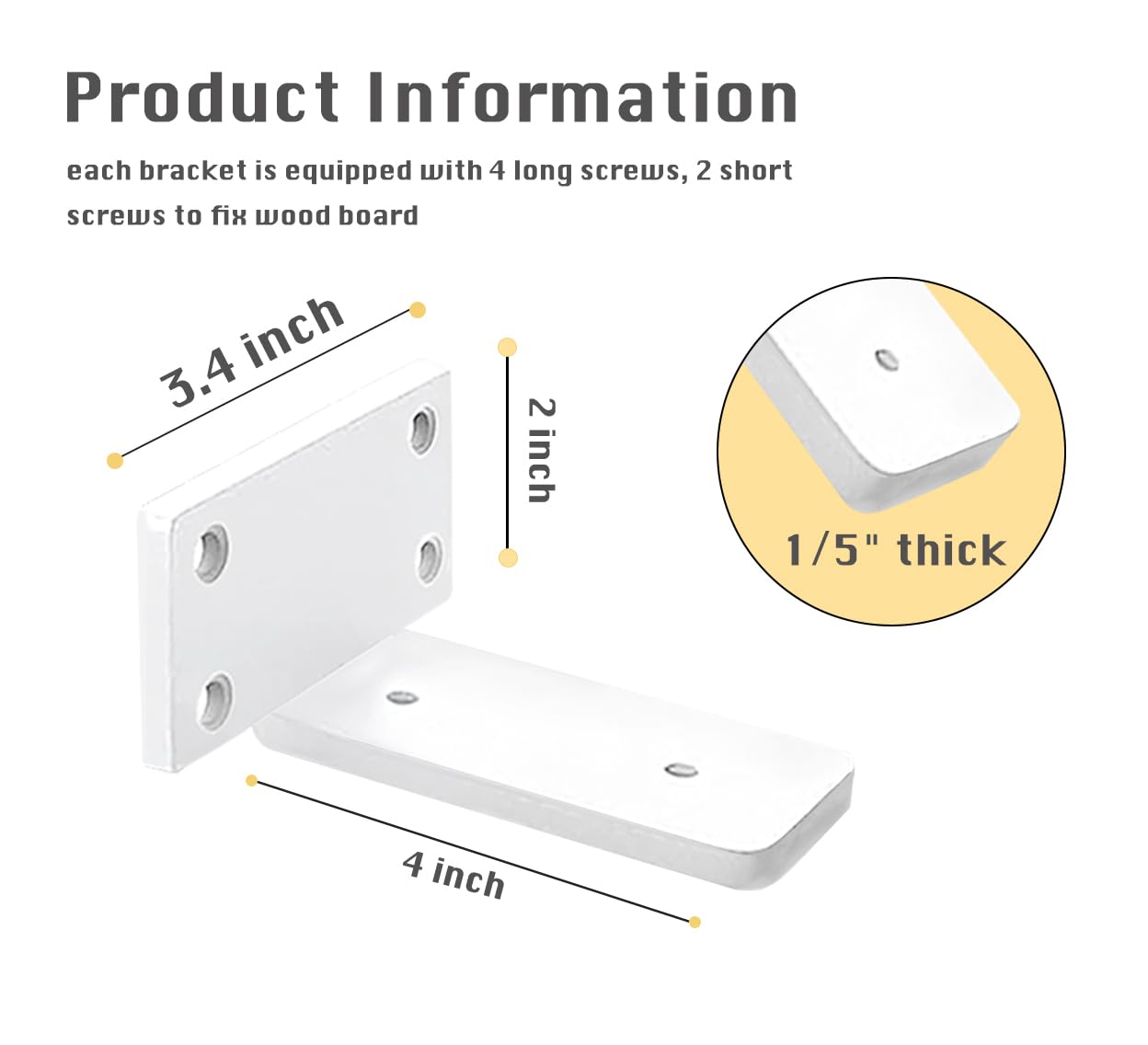 Snapklik.com : 8 Pack Shelf Brackets White 4 Inch Floating Shelf ...