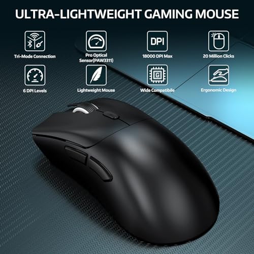 ATTACK SHARK R1 Wireless Gaming Mouse,Tri-Mode Connection (2.4G /Wired ...