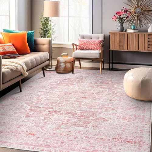 Amazon.com: KUTA Pink 8x10 Area Rugs for Living Room, Washable Floral ...