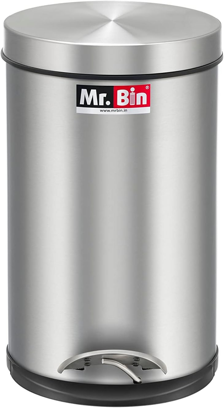 Mr. Bin Stainless Steel Dustbin | SS 202 Plain Pedal Bin with Plastic ...