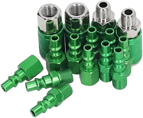 1/4in NPT Air Coupler and Plug Kit, Aluminum Alloy 4Pcs Universal Air Coupler and 10Pcs IM Plug ...