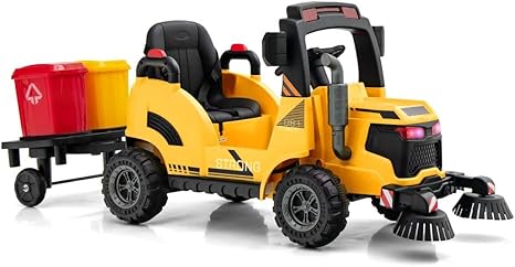 COSTWAY Kids Street Sweeper Truck, 12V Electric Ride on Car with Remote ...