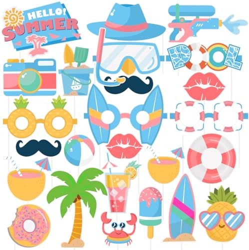 Amazon.com: 25Pcs Pool Photo Booth Props with Stick, Beach Summer Pool ...