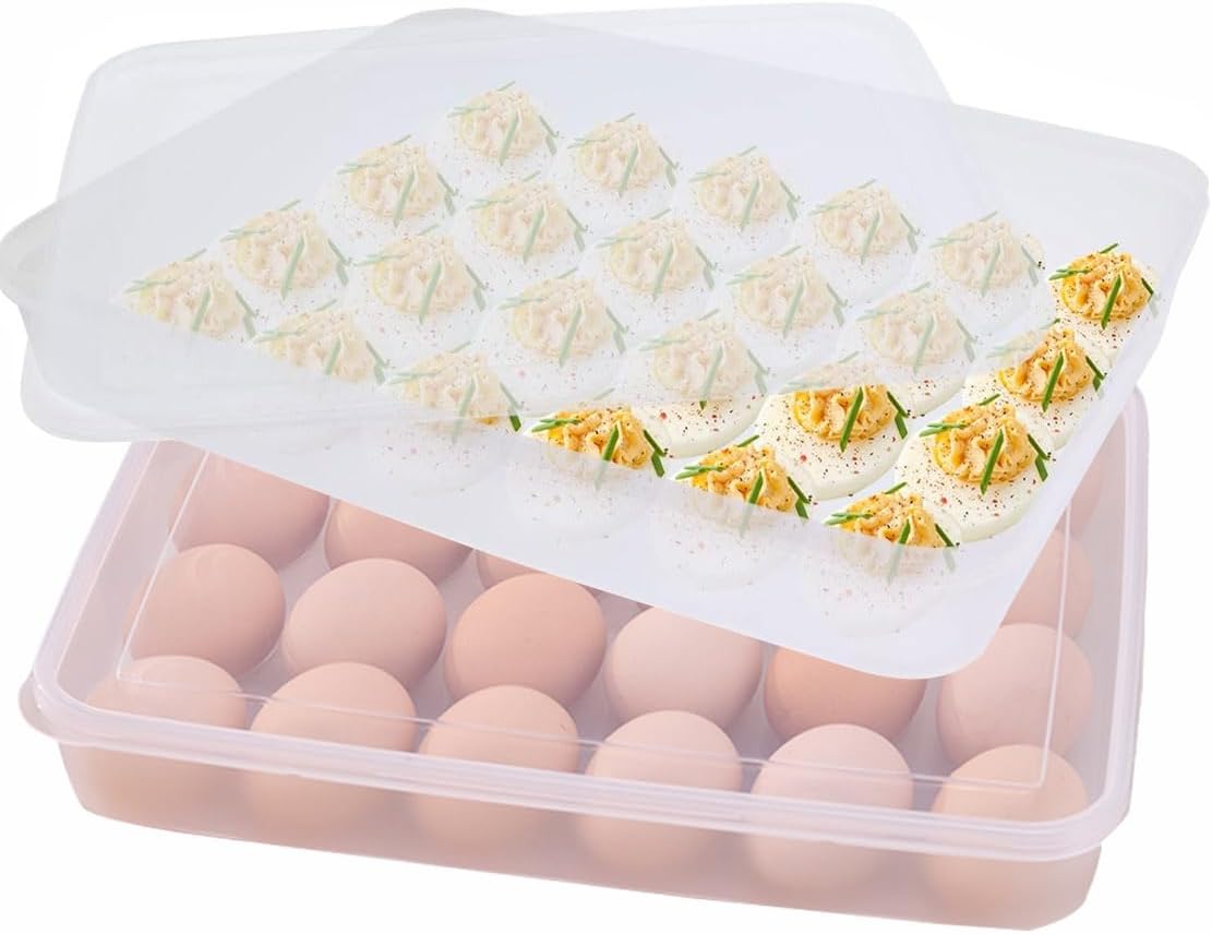 Amazon.com: Vziokk 77L Deviled Egg Containers with Lid, 48-Capacity Egg Platter & Carrier for ...