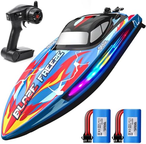 Amazon.com: DEERC Fast RC Boat for Pool & Lake, 20+MPH, 40+ Mins, 7 LED ...