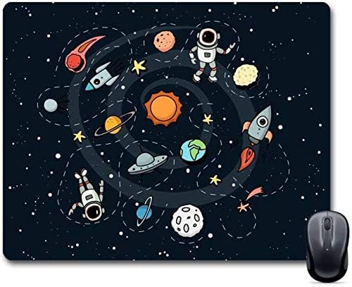 Space Themed Mouse Pad with Planets, Astronaut, Rockets, 30 cm x 25 cm ...