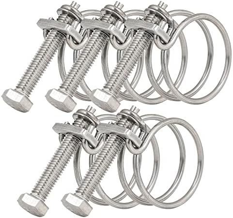 5 Pieces Double Wire Hose Clips, Adjustable 50mm-55mm Water Hose Clamps ...