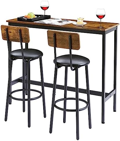 Amazon.com: Aiho 3 Piece Bar Table Set, Bar Table and Chairs Set with ...