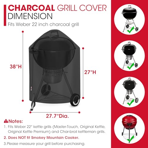 Unicook Charcoal Grill Cover, Heavy Duty Waterproof Round Kettle Grill ...