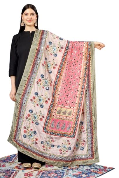 A R Silk Women's Pakistani Heavy Silk Dupatta with Mirror Work with ...