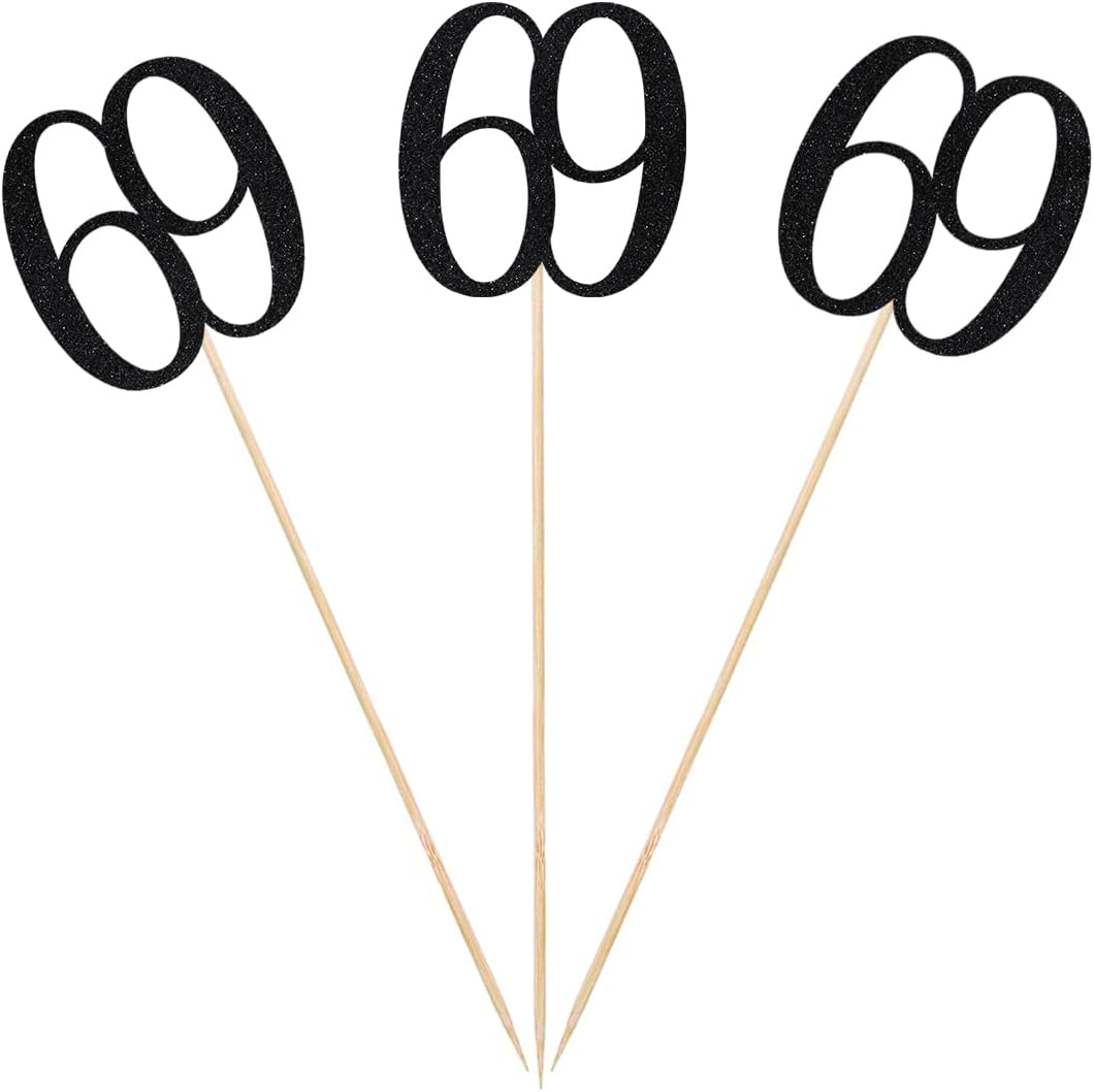 Amazon.com: Black Glitter 69th Birthday Centerpiece Sticks, 12-Pack ...