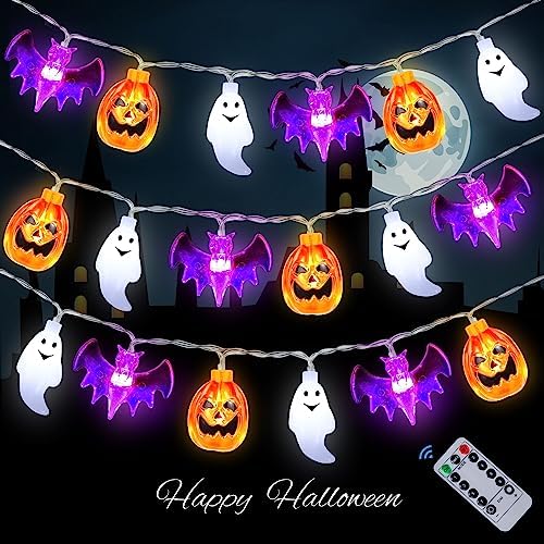 Halloween String Lights, 20FT 30LED Battery Operated Pumpkin Bat Ghost ...