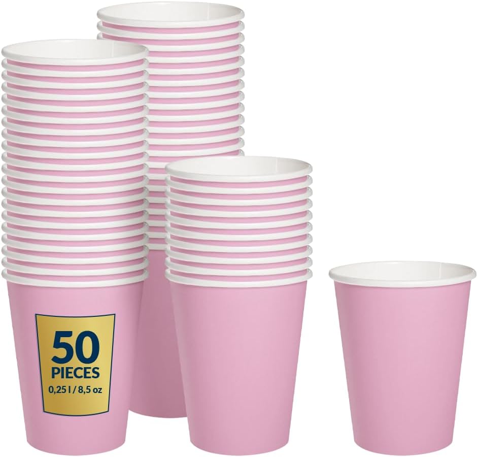 Amazon.com: 50 Pack Light Pink Paper Cups, Disposable Party Supplies ...