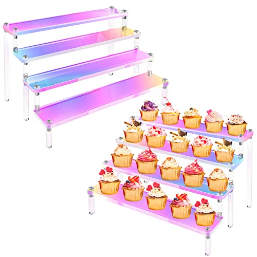 Giyiprpi 2 Pack 4 Tier Iridescent Acrylic Display Risers Stand Shelf ...