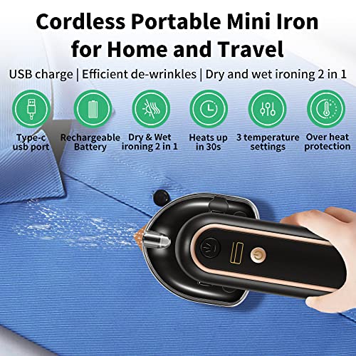 Cordless Mini Iron for Clothes, Portable Travel Iron Support Dry Wet ...