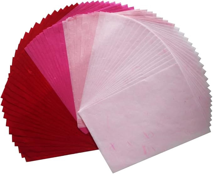 50 Mulberry Paper Sheets Plain Colors Origami Design Craft Hand Made ...