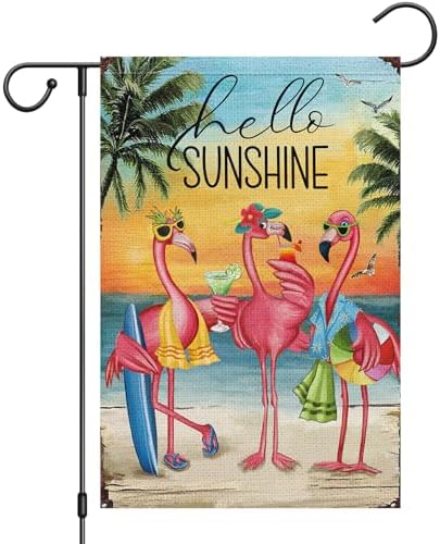 Amazon.com : Heyfibro Flamingo Garden Flag Hello Sunshine Hawaii ...