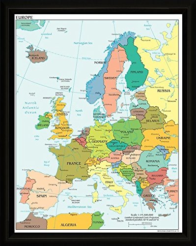 Europe Push Pin Travel Map 24" x 36" - with Black Finish Pyramid Frame ...